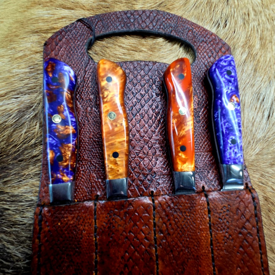 #7102 Handcrafted Damascus Steak Knife Set - Prescott Knives